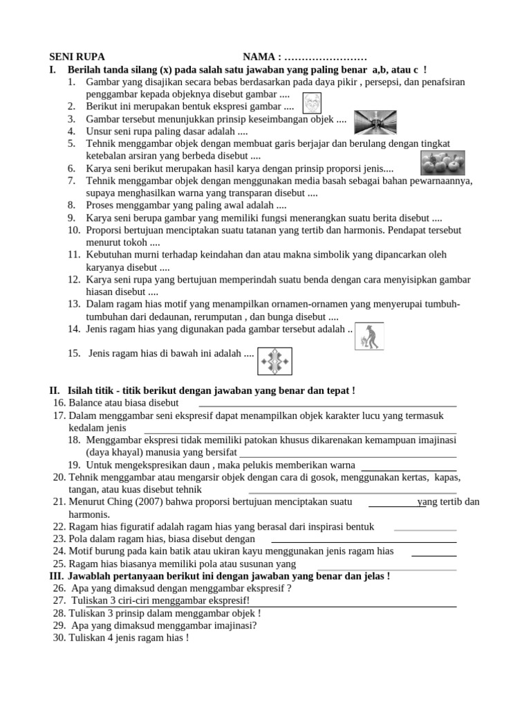 LATIHAN SOAL STS 2 SENI RUPA KLS 5 | PDF