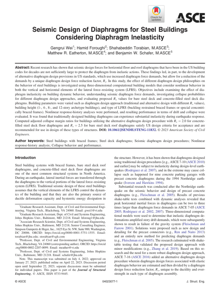 Seismic Diaphragm Design for Steel Buildings | PDF | Structural ...