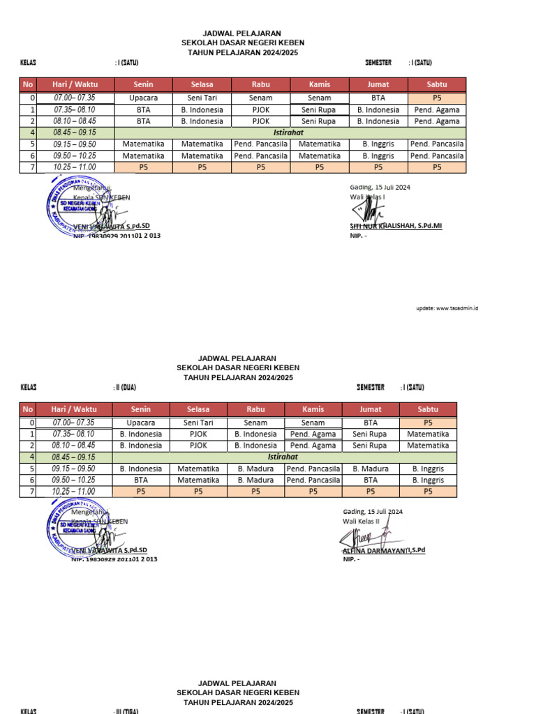 Jadwal Pelajaran Ikm | PDF