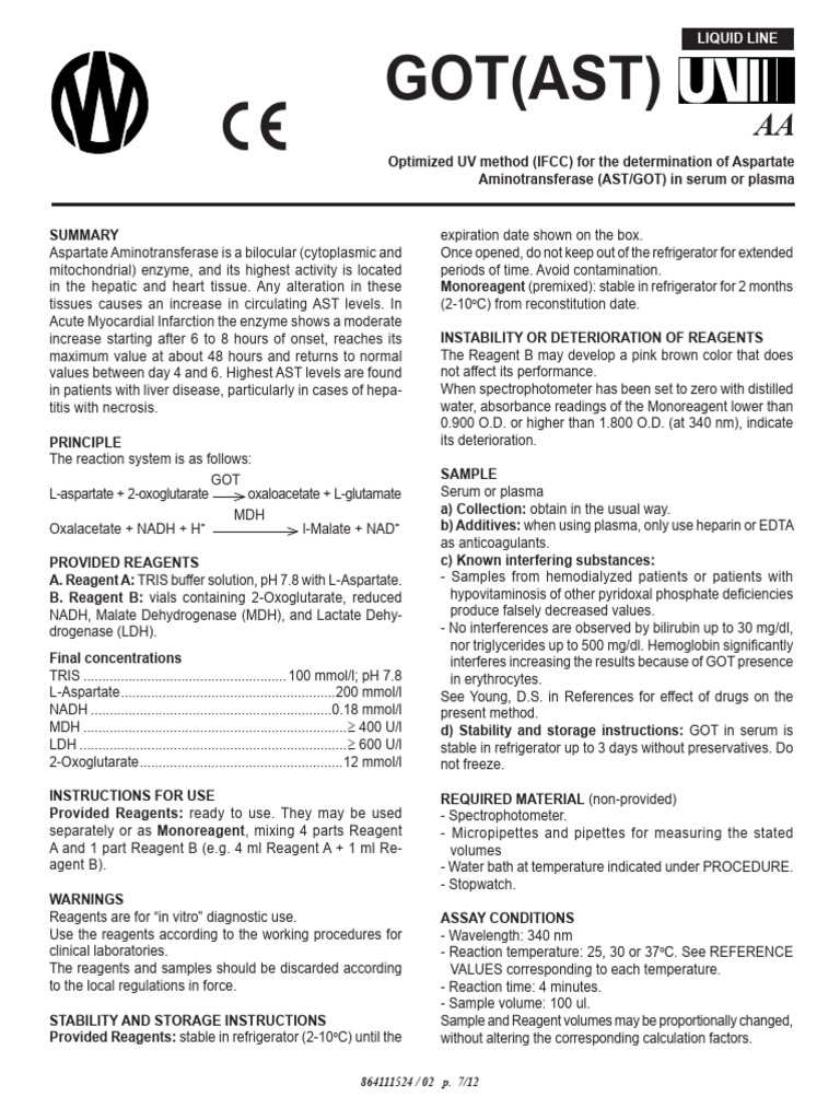 AST-SGOT GOT UV AA Liquida | PDF | Lactate Dehydrogenase