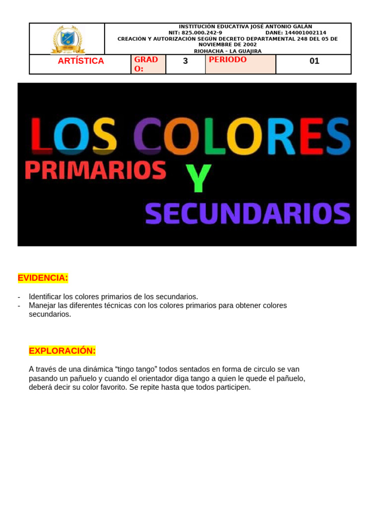 Actividades de Colores Primarios y Secundarios | PDF | Color | Tecnicas ...