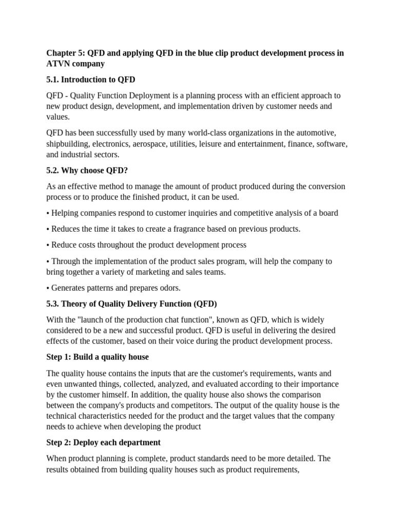 QFD and Applying QFD in The Blue Clip Product Development Process in ATVN Company | PDF ...