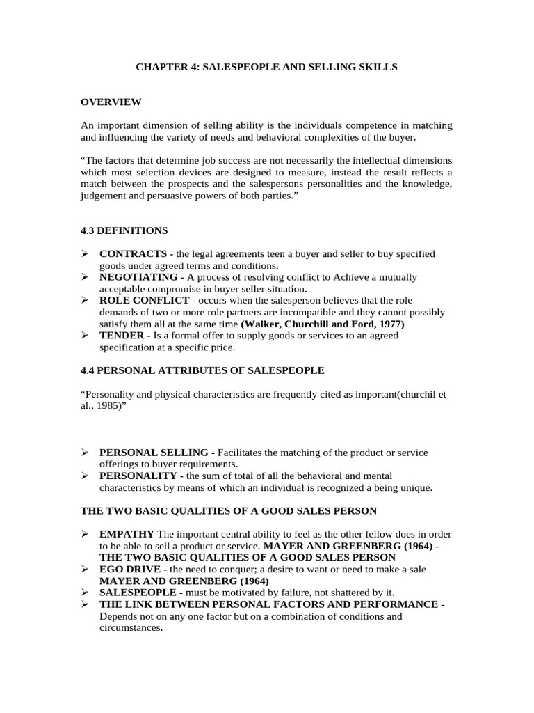 Chapter 4.salespeople and Selling Skills | PDF | Sales | Knowledge
