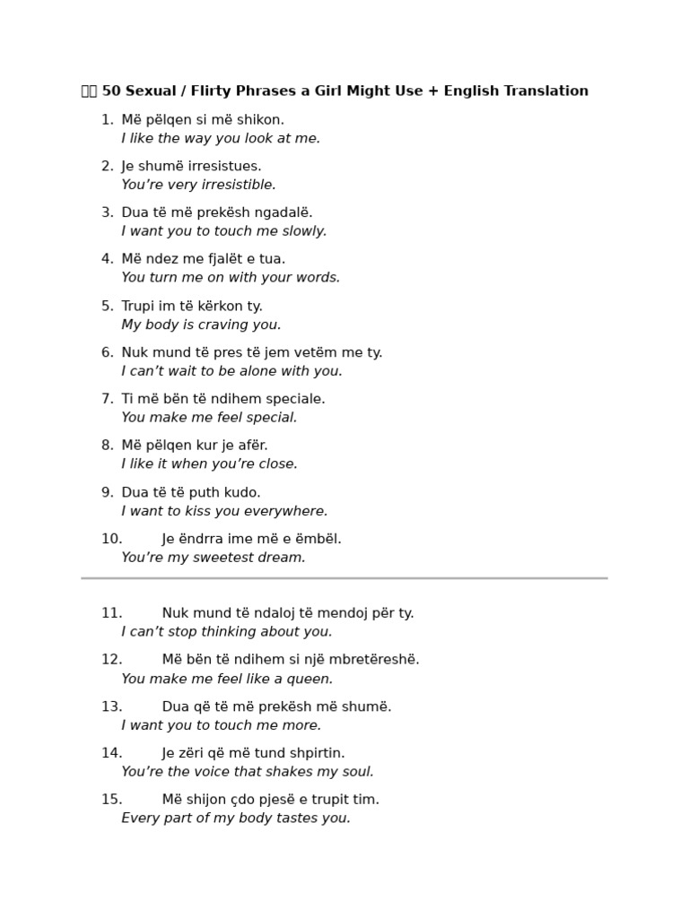 50 Sexual Flirty Phrases A Girl Might Use + English Translation | PDF