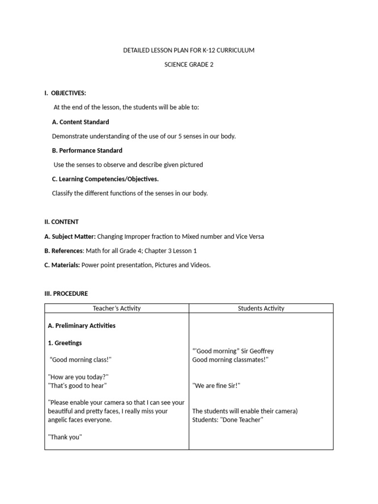 DETAILED LESSON PLAN FOR science | PDF | Senses | Taste