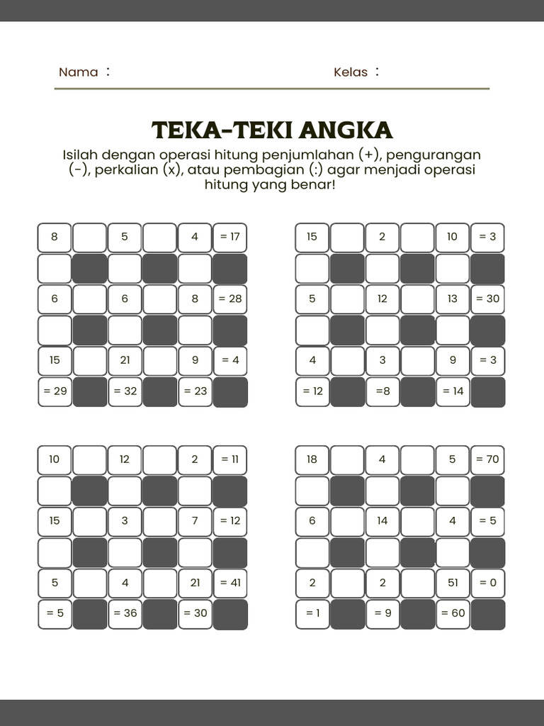 Teka-Teki Matematika Angka Kelas 1-2 | PDF