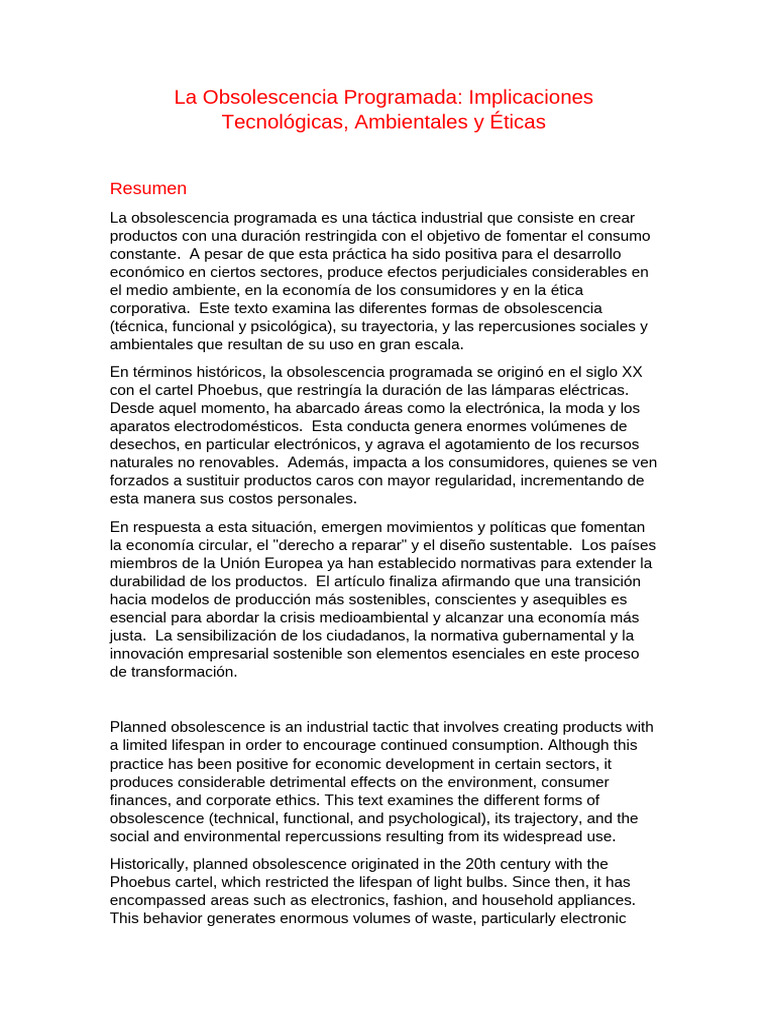La Obsolescencia Programada | PDF | Residuos | Sustentabilidad