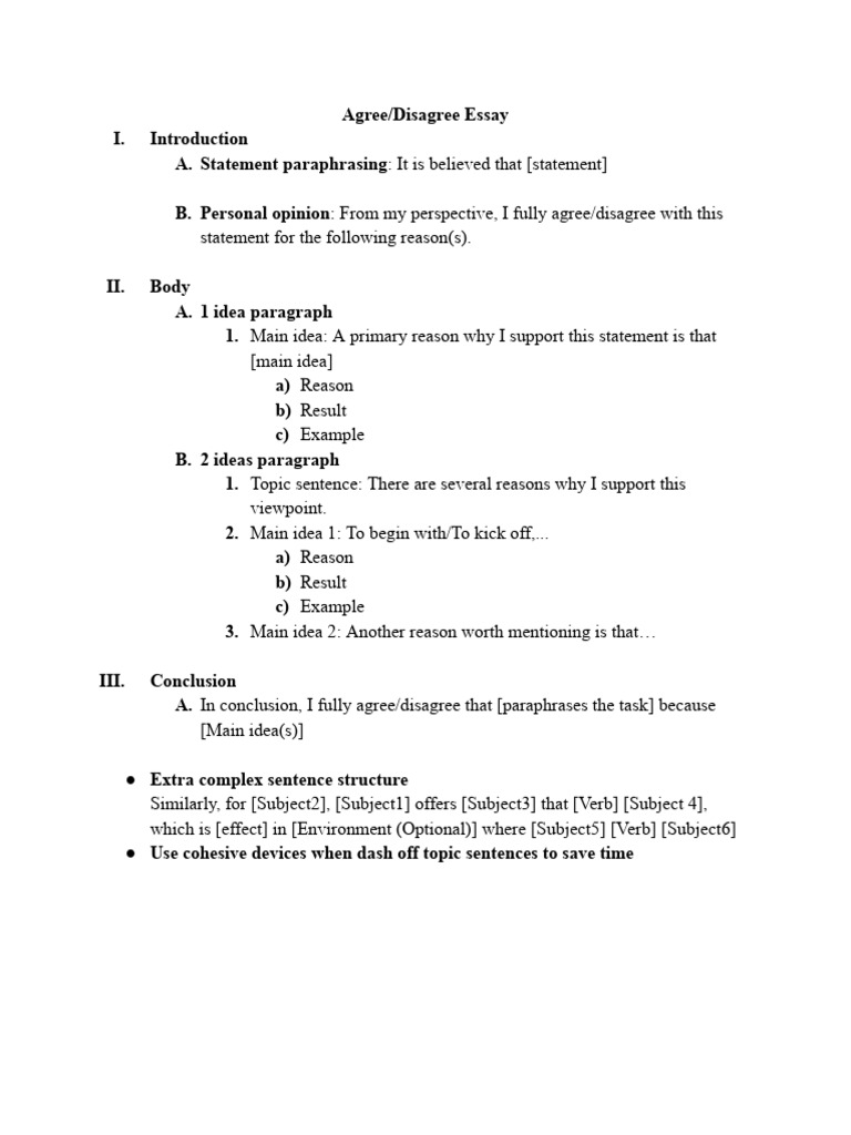 IELTS Writing - Agree/Disagree Essay Structure | PDF