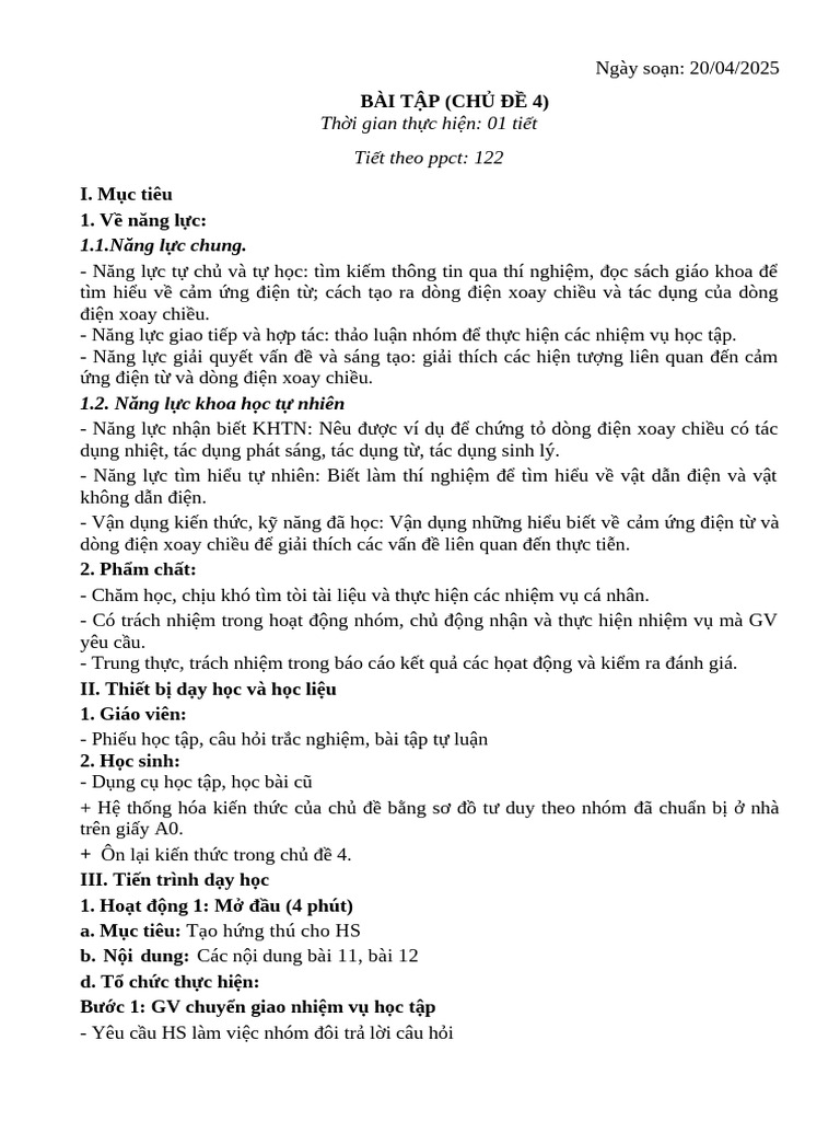 Ôn Tập Chủ Để 4 - Điện Từ- Khtn9-CD | PDF