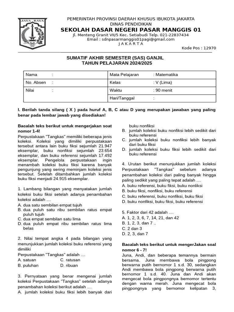 SAS Matematika Kelas 5 SEM 1 - Uchi | PDF