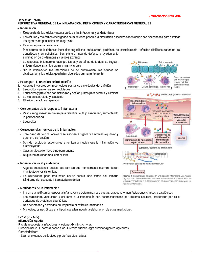 Capitulo 3 Robbins Patologia Resumen - Compress | PDF | Inflamación | Coagulación