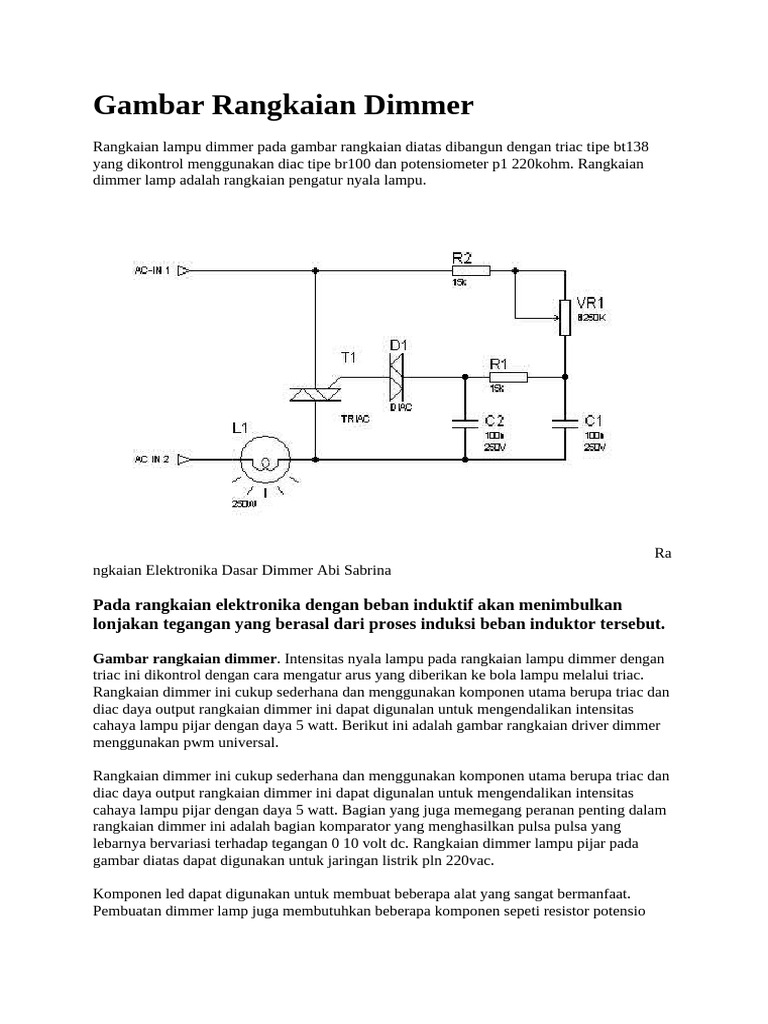 Skema Rangkaian Dimmer Lampu 220V | PDF