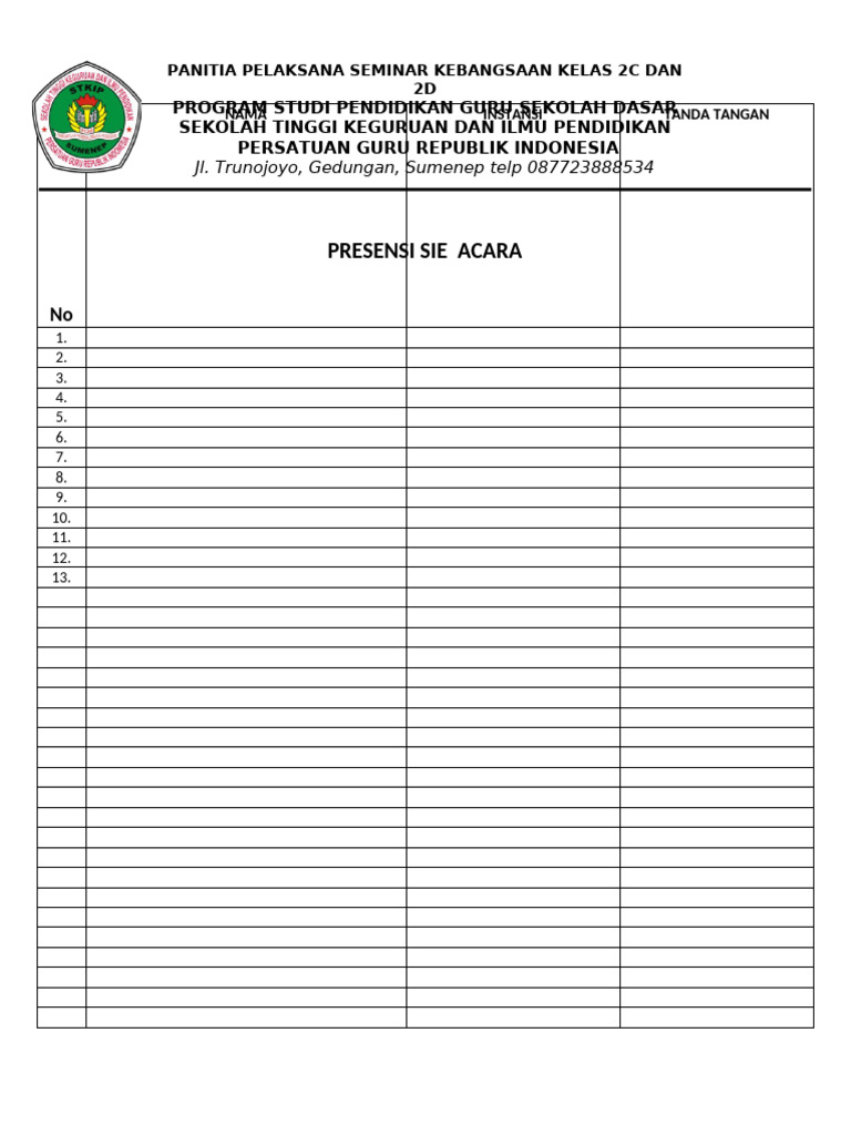 Presensi Sie Acara | PDF
