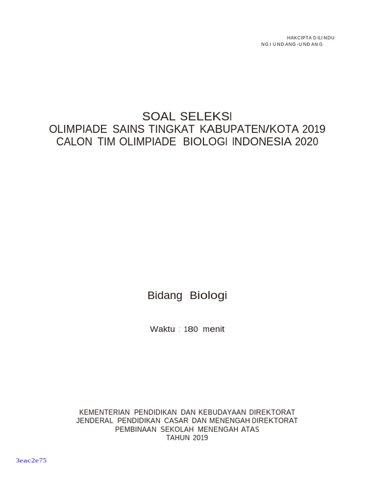 Soal OSK Biologi 2019 | PDF