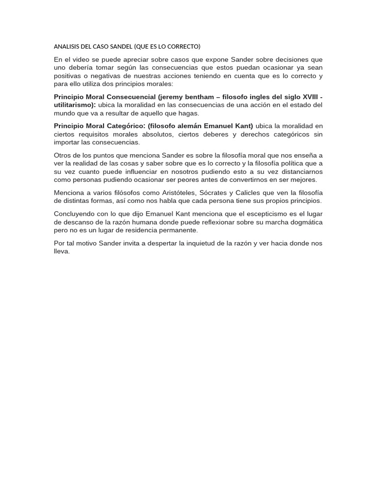 Analisis Del Caso Sandel | PDF