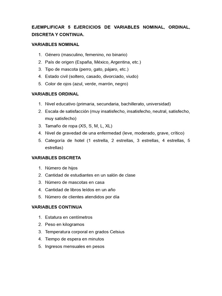 Ejemplificar 5 Ejercicios de Variables | PDF