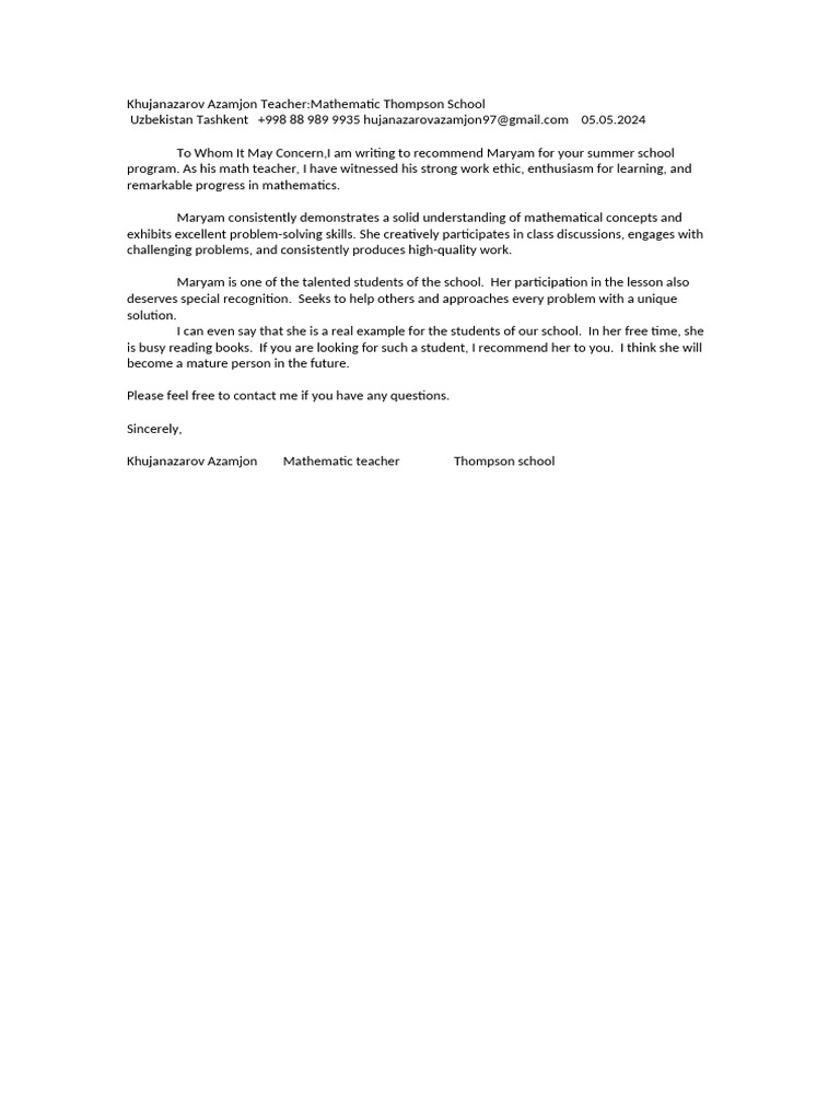 Letters of Recommendation | PDF