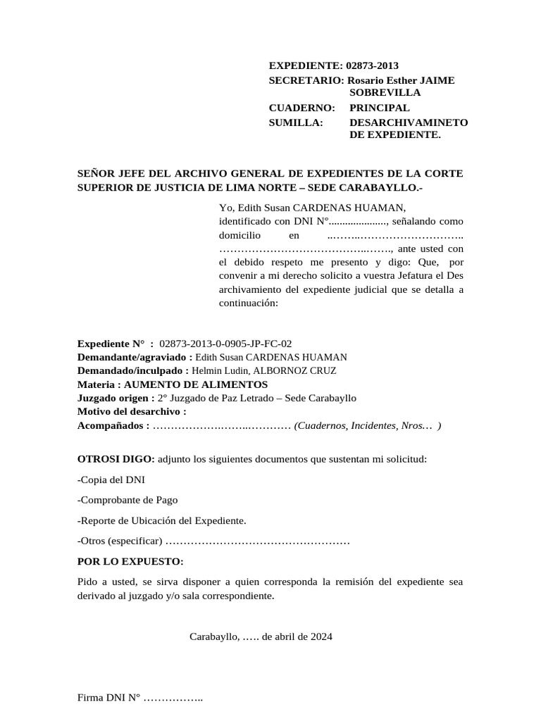 Modelo Desarchivar Expediente | PDF