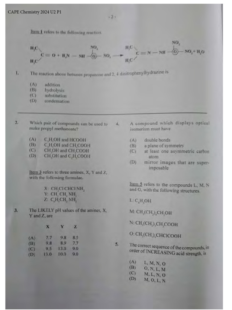 CAPE Chemistry 2024 U2 P1 | PDF