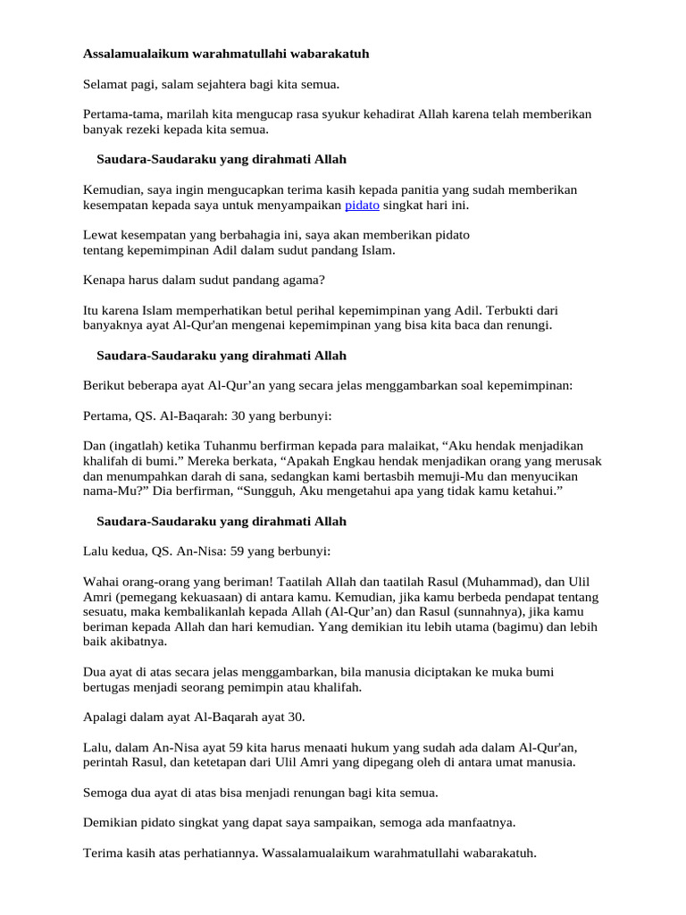 Assalamualaikum Warahmatullahi Wabarakatuh Pidacil | PDF