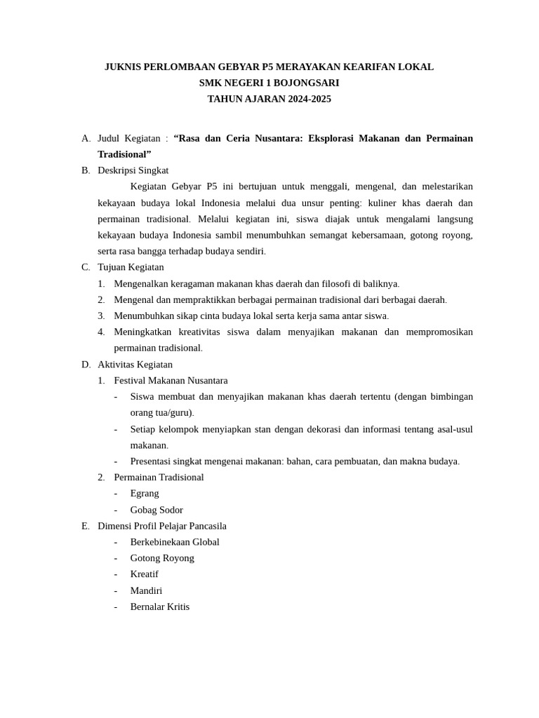 Juknis Perlombaan Gebyar P5 Merayakan Kearifan Lokal | PDF