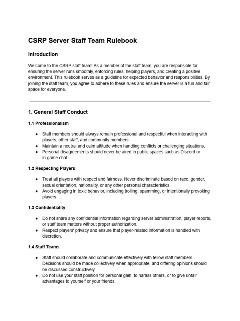 CSRP Staff Team Rulebook Guide | PDF | Communication | Justice