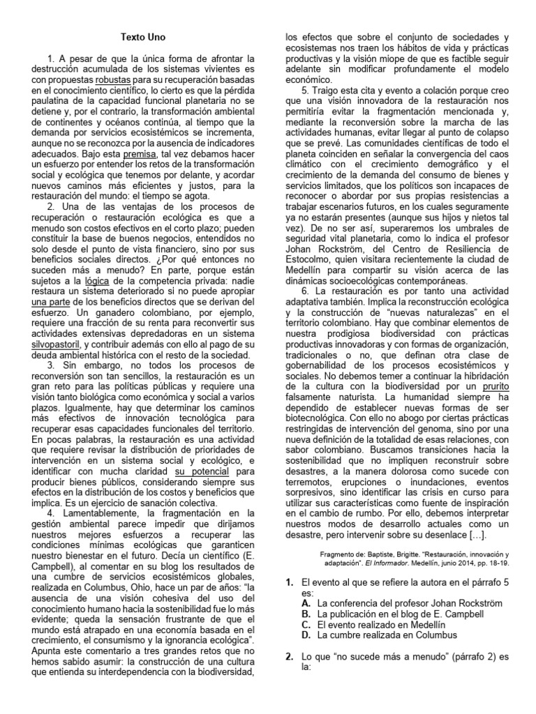 Examen UdeA - 2017-1 J2 (Restauración) | PDF | Entorno natural | Biodiversidad