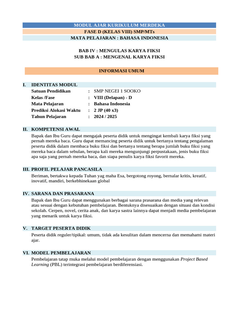 Modul Ajar Bahasa Indonesia 8 - Bab 4 Kumer | PDF