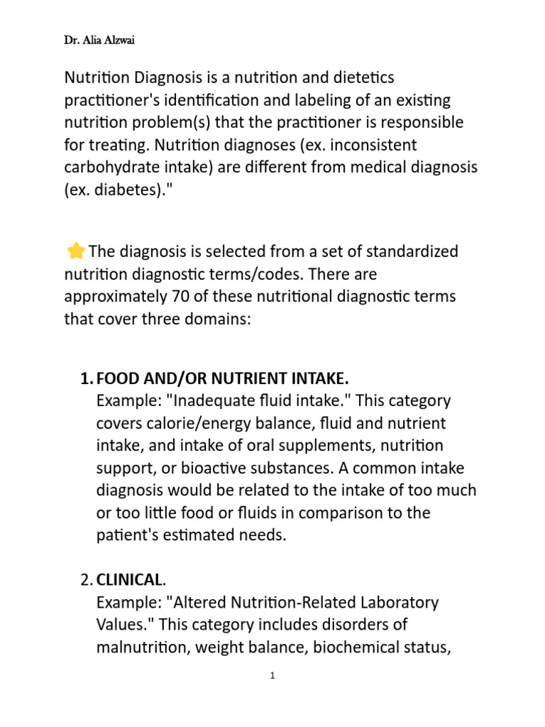 Nutrition Diagnosis Explained: Key Terms | PDF | Nutrition | Diet ...