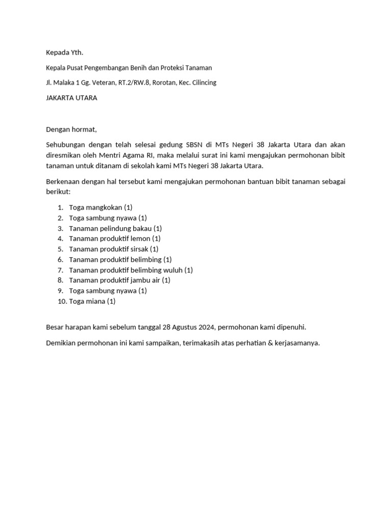 Surat Permohonan Bibit | PDF