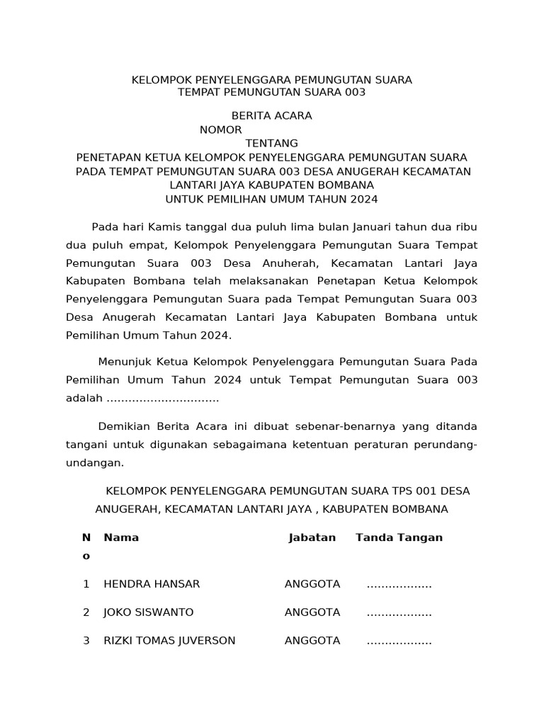 Format Ba KPPS Ketua KPPS | PDF