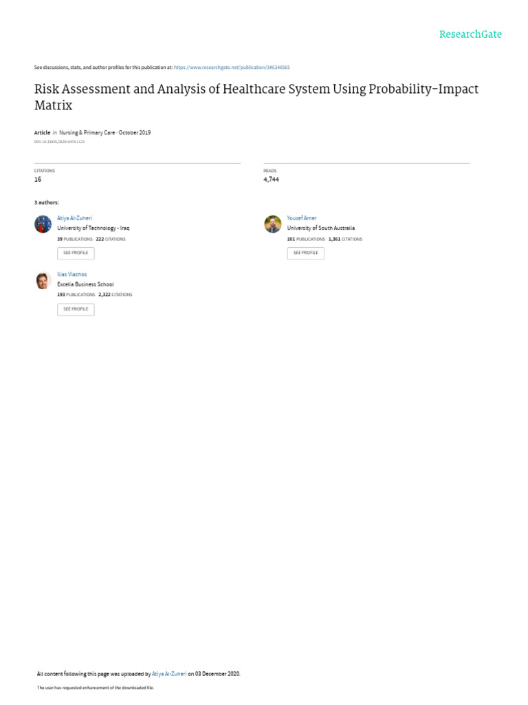 Risk Assessment and Analysis of Healthcare System Using ...