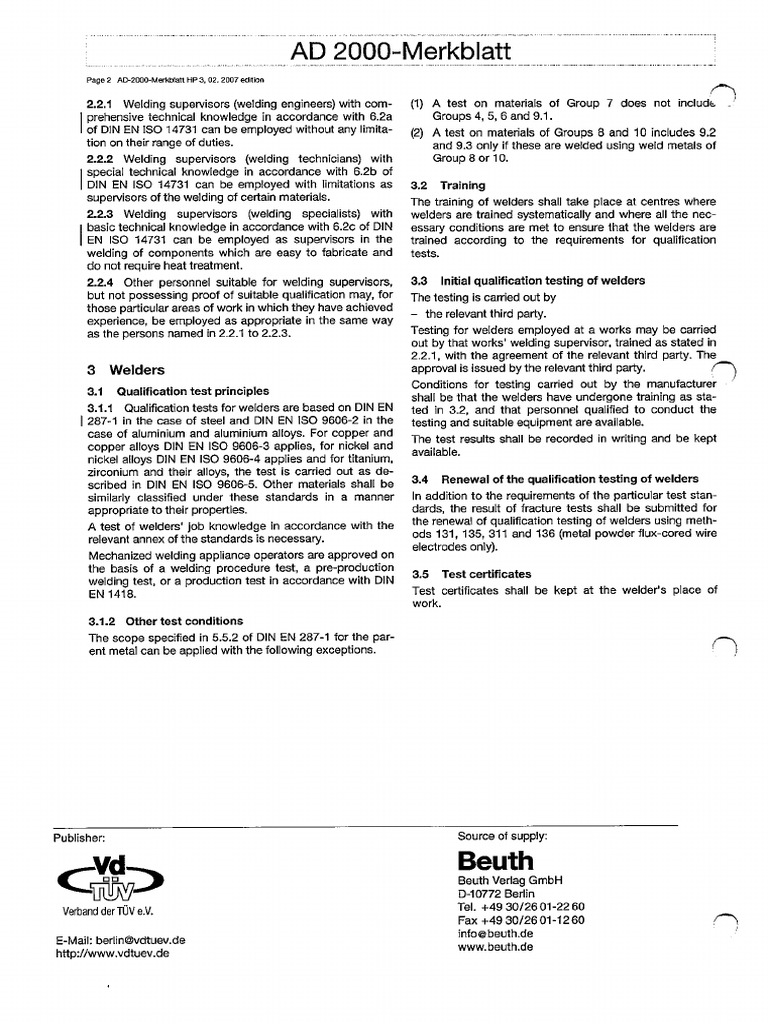 AD 2000-Merkblatt. HP3 | PDF