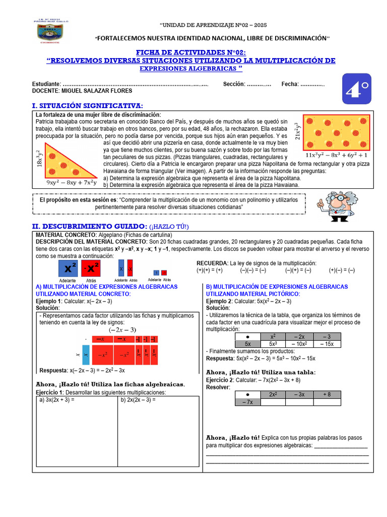 FICHA 2-4TO-UA2 X - 2025 | PDF | Multiplicación | Fórmula
