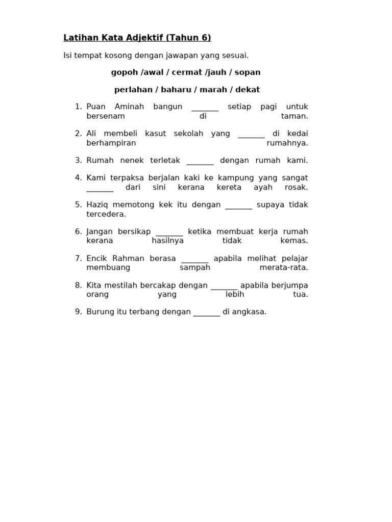 Kata Adjektif (Tahun 5) | PDF