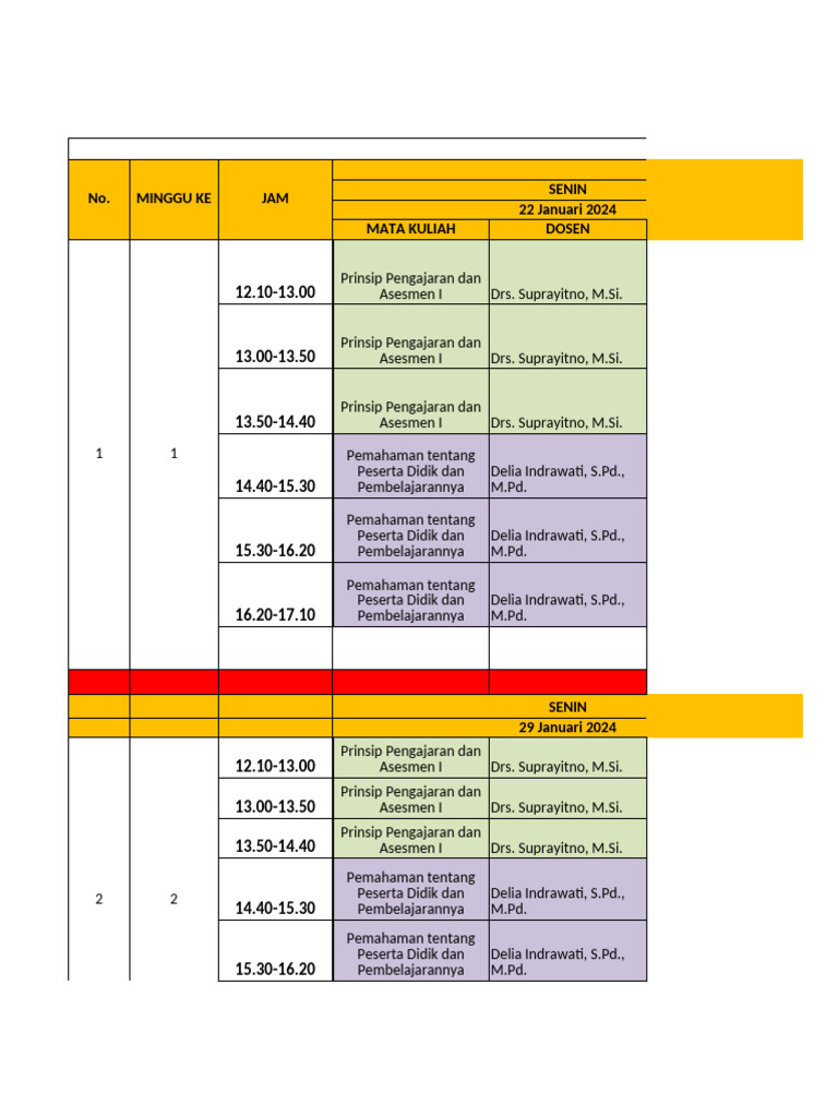 Pgsd_jadwal Ppg Prajab Gel 1 Semester 1 Th 2024 | PDF