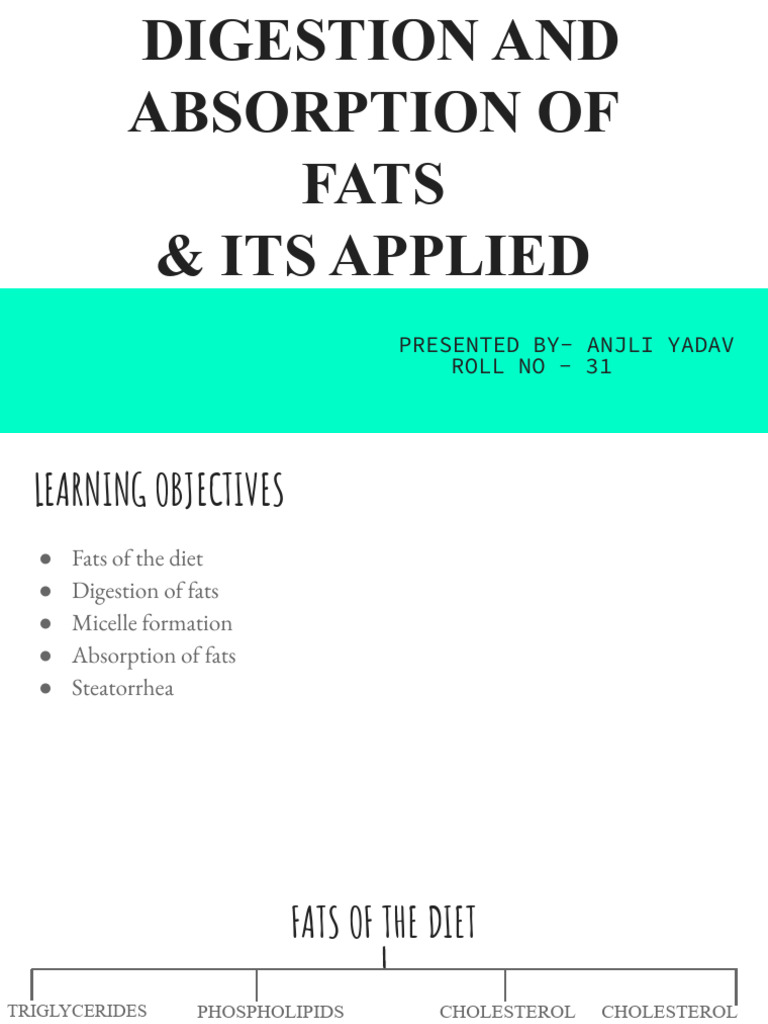 Digestion and Absorption of Fats | PDF | Fat | Digestion