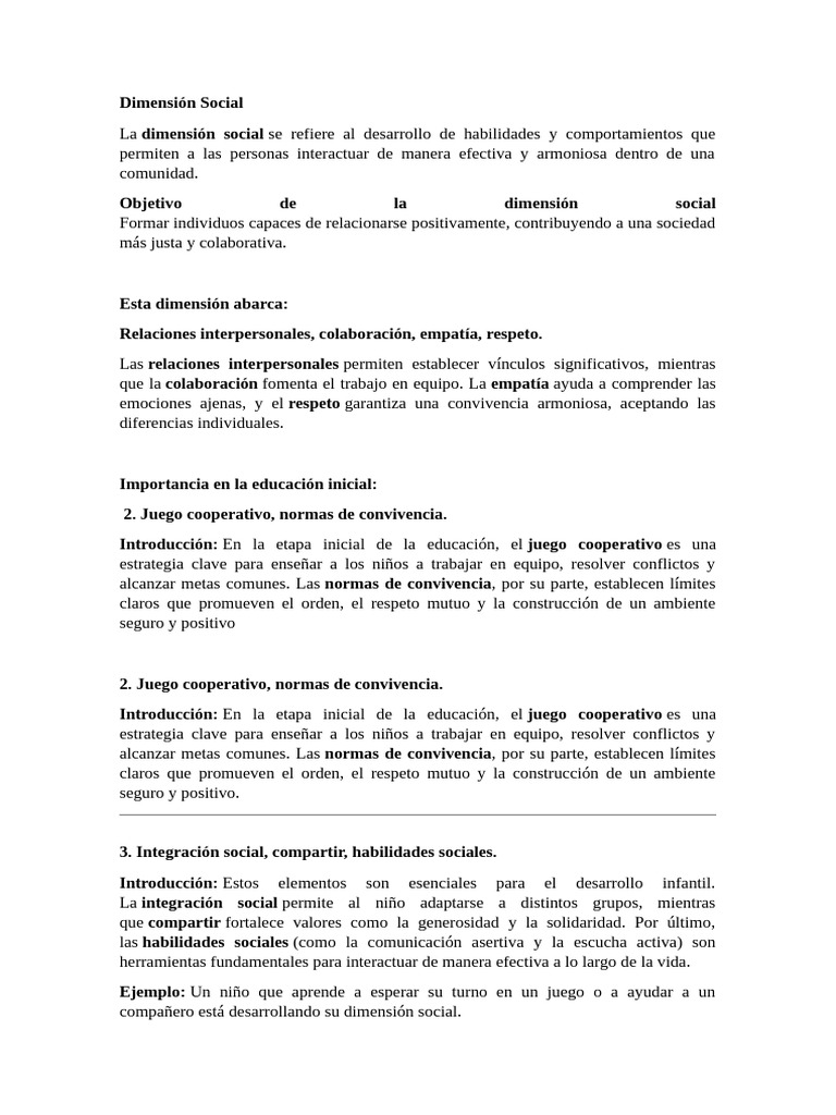 Dimensión Social en Educación Inicial | PDF