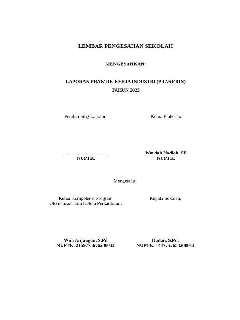 Lembar Pengesahan Sekolah (Otkp) | PDF