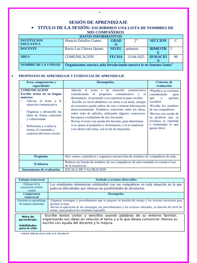 1º U1 s1 Sesion d3 Com Escribimos Una Lista de Nombres de Mis ...