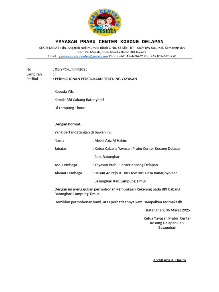 Contoh Surat Permohonan Pembukaan Rek | PDF