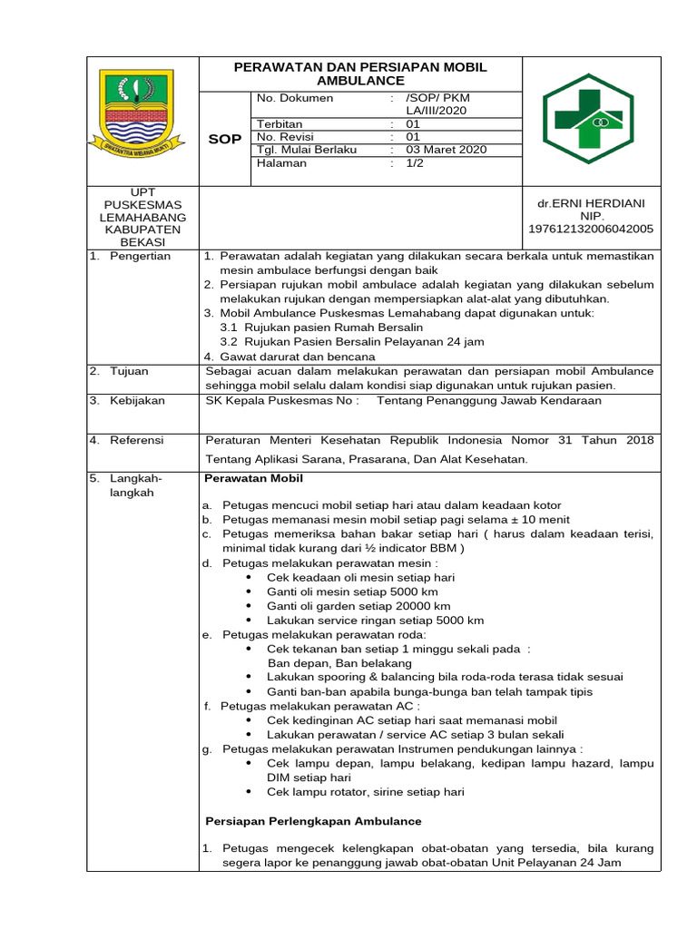 Sop Ambulance | PDF