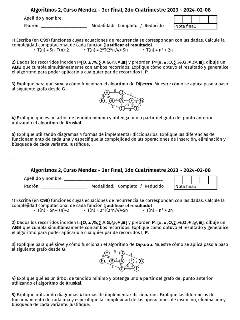 Finales algoritmos 2 catedra Mendez | PDF | Algoritmos | Matemáticas Aplicadas