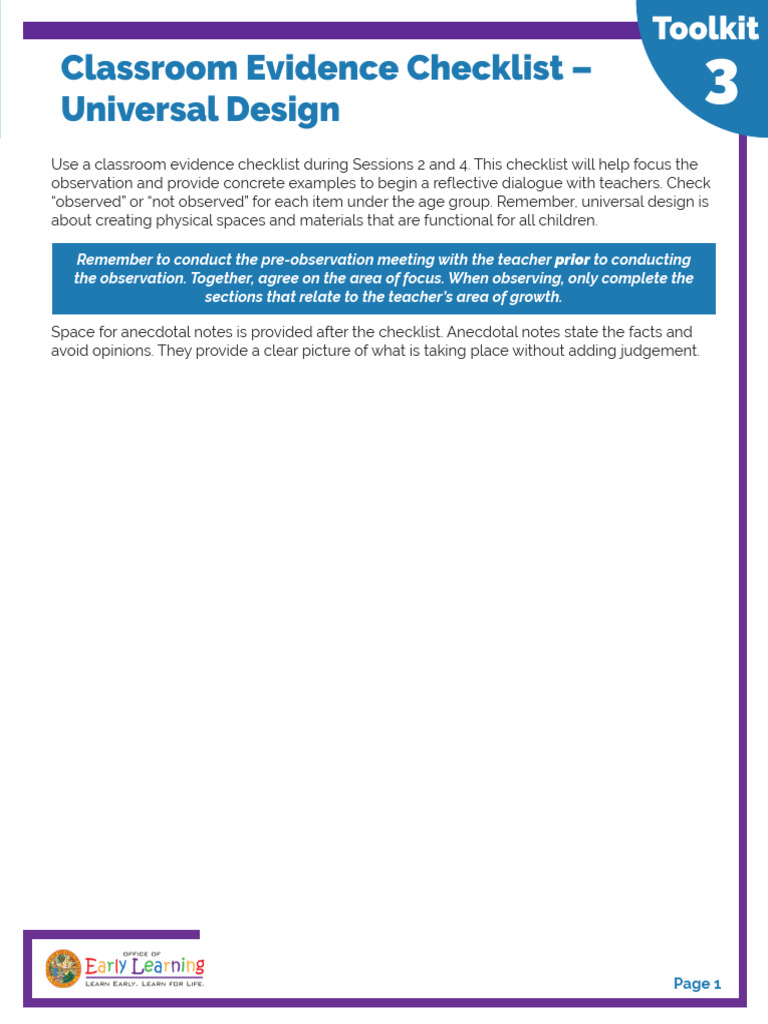14 TLKT 3 Classroom Evidence Checklist Universal Design | PDF | Chair ...