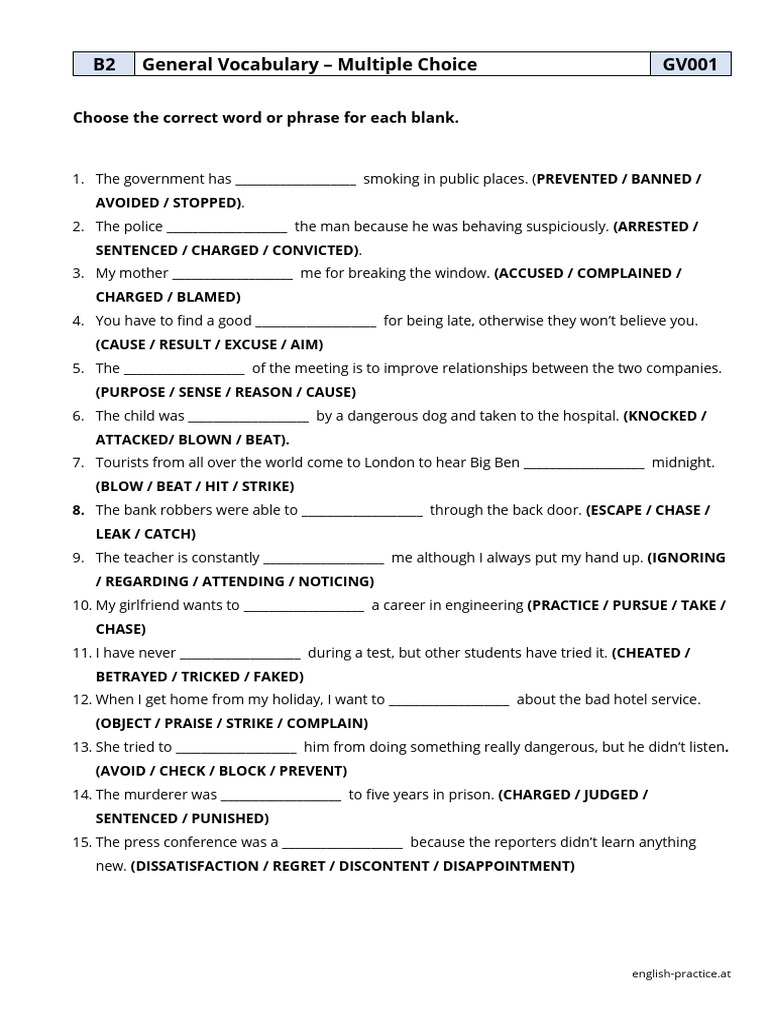 Vocabulary Practice: Multiple Choice B2 | PDF | Multiple Choice
