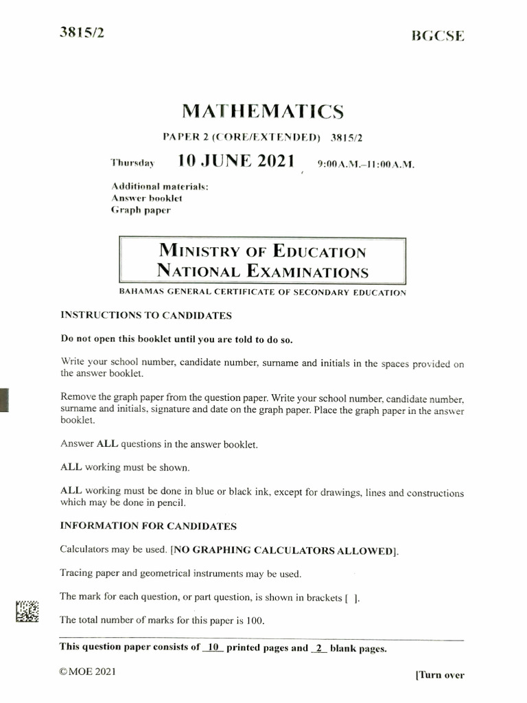 BGCSE Mathematics Paper 2 - 2021 | PDF | Area | Geometry