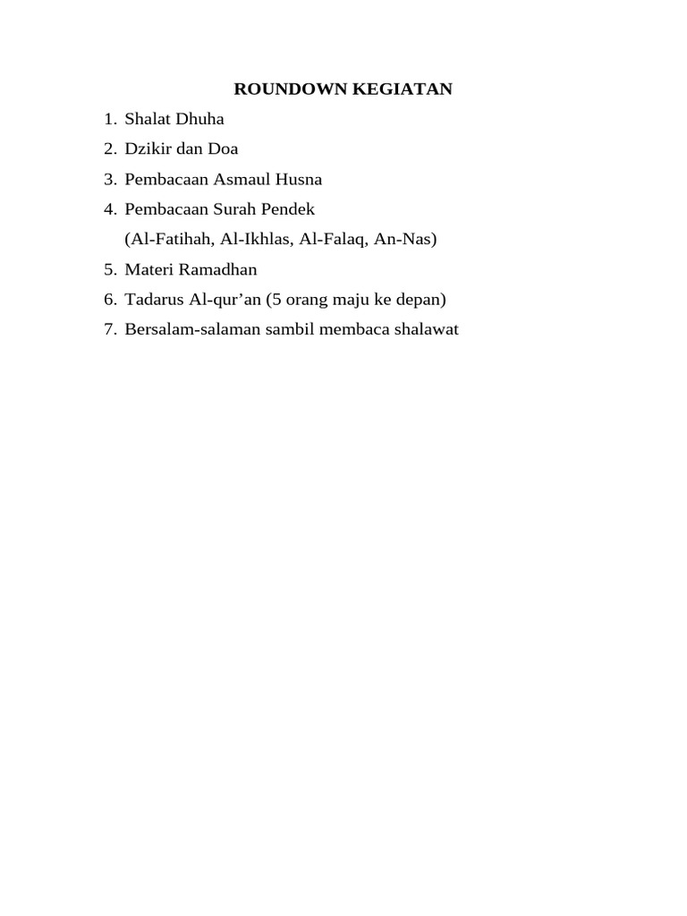 ROUNDOWN KEGIATAN | PDF