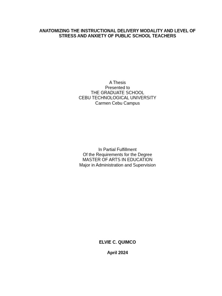 Anatomizing The Instructional Delivery Modality and Level of Stress and Anxiety of Public School ...