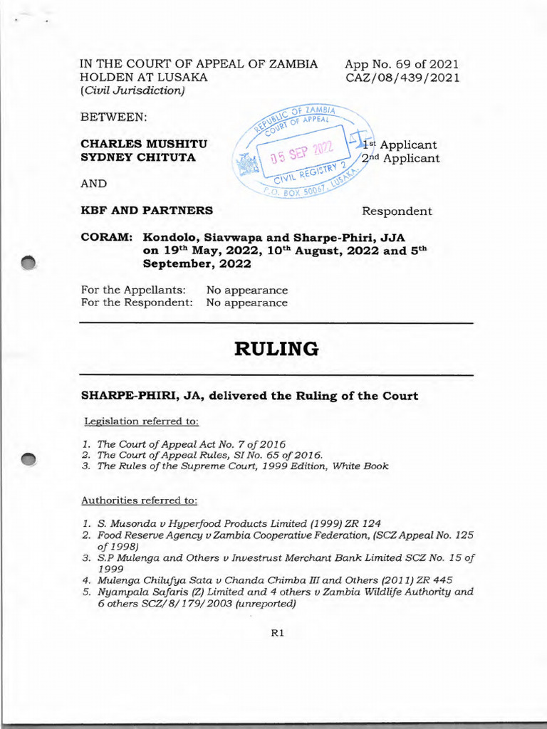 Charles Mushitu and Sydney Chituta V KBF and Partners (App No 69 of ...