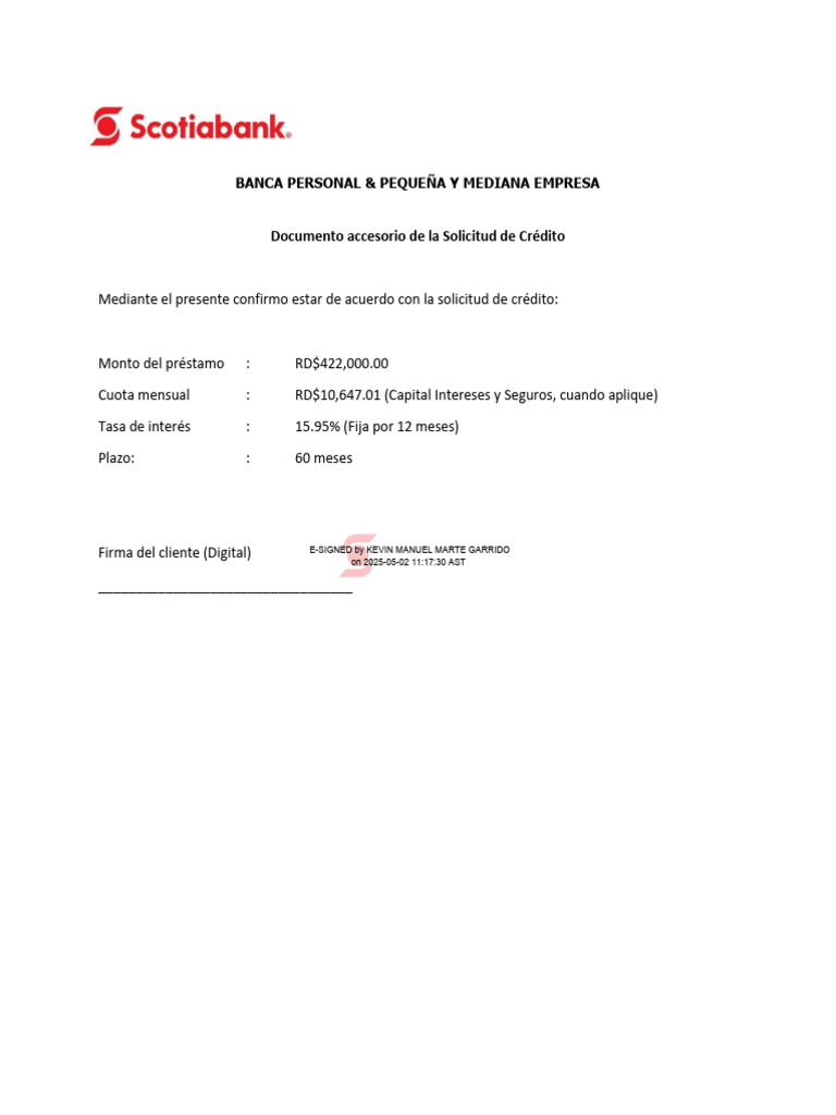Propuesta Documento Accesorio de La Solicitud de Crédito-KEVIN MARTE | PDF